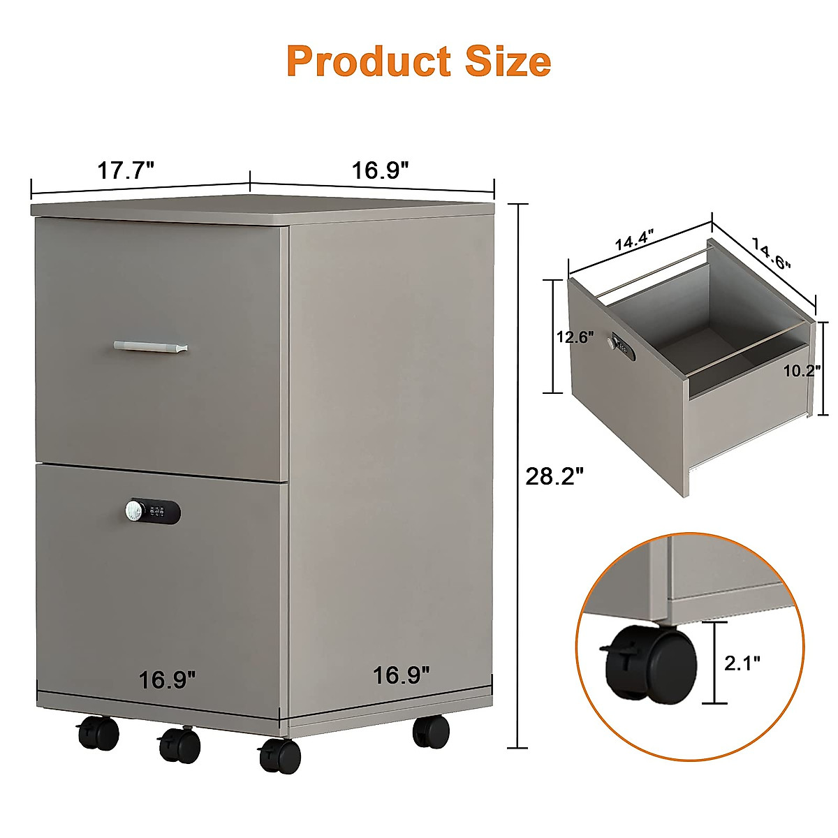 2 Drawer File Cabinet with Lock, 2 Drawer Filing Cabinets for Home Office, Wood Filing Cabinet Under Desk, Rolling Printer Stand Vertical File Cabinets