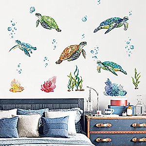 decalmile Sea Turtles Wall Stickers Under The Sea Coral Seaweed Wall Decals Bedroom Bathroom Baby Nursery Wall Decor
