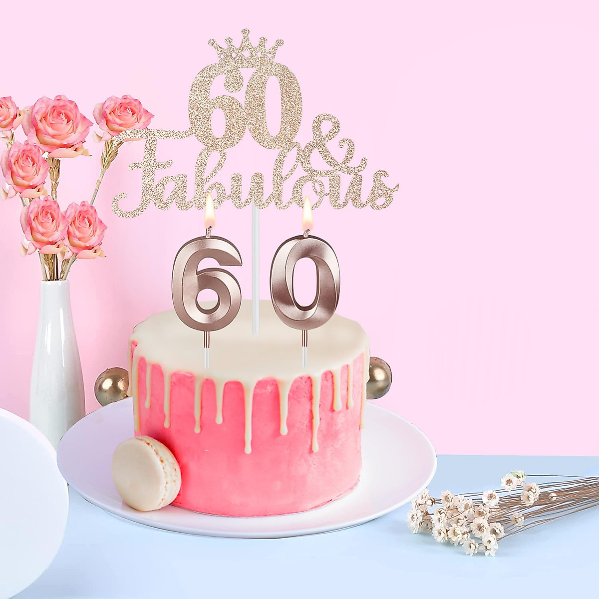 60th Birthday Decorations Gifts for Women Including Crown, Sash, Cake Topper, Candles and 12oz Wine or Coffee Tumbler Mug with Lid, Gifts for 60 Year Old Woman