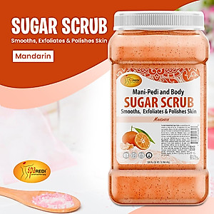 SPA REDI - Sugar Body Scrub, Mandarin, 128 Oz, Exfoliating, Moisturizing, Hydrating and Nourishing, Glow, Polish, Smooth and Fresh Skin - Body Exfoliator
