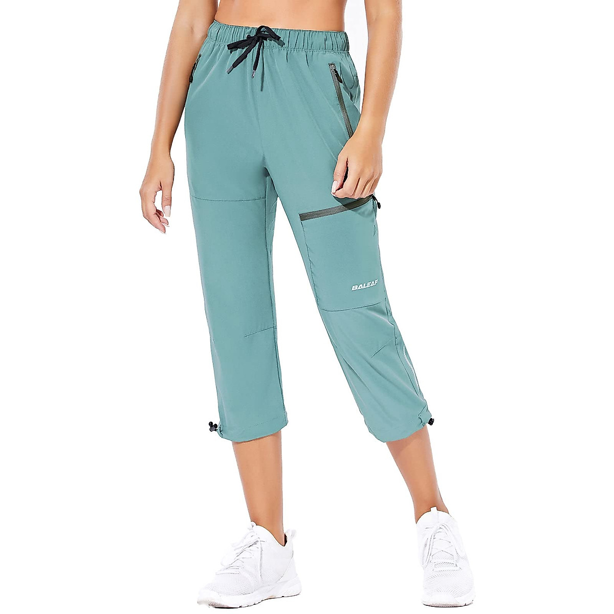 BALEAF Women's Hiking Cargo Capris Outdoor Lightweight Water Resistant Pants UPF 50 Zipper Pockets Pond Size M