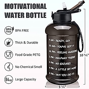 Fimibuke 64 OZ Water Bottle with Handle & Straw, Leakproof Motivational Sports Gym Water Bottle with Time Marker, BPA Free, Neoprene Holder, Leopard