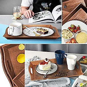 Set of 3 Large Serving Trays w/Handles Nesting Breakfast Serving Trays Afternoon Tea Tray Decorative Rectangular Display Tray Set Nested Food Tray Butler Serving Tray for Kitchen Party Dinner Snack
