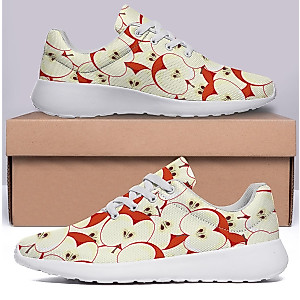 Apple Shoes Fruit Print Women Men Personalited Running Shoes Athletic Tennis Sneakers Gifts for Girl Boy White Size 6