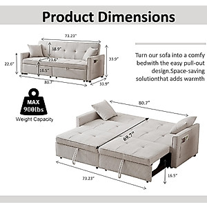 Gagawin Convertible Sleeper Sofa Bed, 4-in-1 Sleeper Couch with Dual Pull Out Bed & Adjustable Backrest, Chenille 3 Seaters Sectional Sleeper Sofa for Living Room, King Size, No.2-Beige