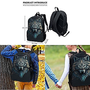 DMOYALA Tribal Wolf Backpack for Boys Bookbag with Lunch Box for GirlsTeen School Bag Middle High School Backpack Pencil Pouch Lunchbag Book Case Book Covers Water Bottle Holder Keychain All in One