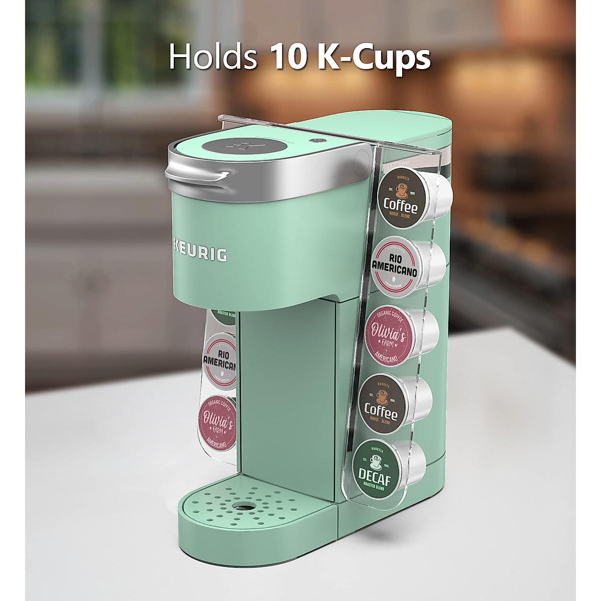 Gevoli K Cup Organizer for Single Serve Keurig K-Mini and K Mini PLUS Coffee Makers - Space Saving Modern Acrylic Kcup Pod Holder (10 Pod Capacity)