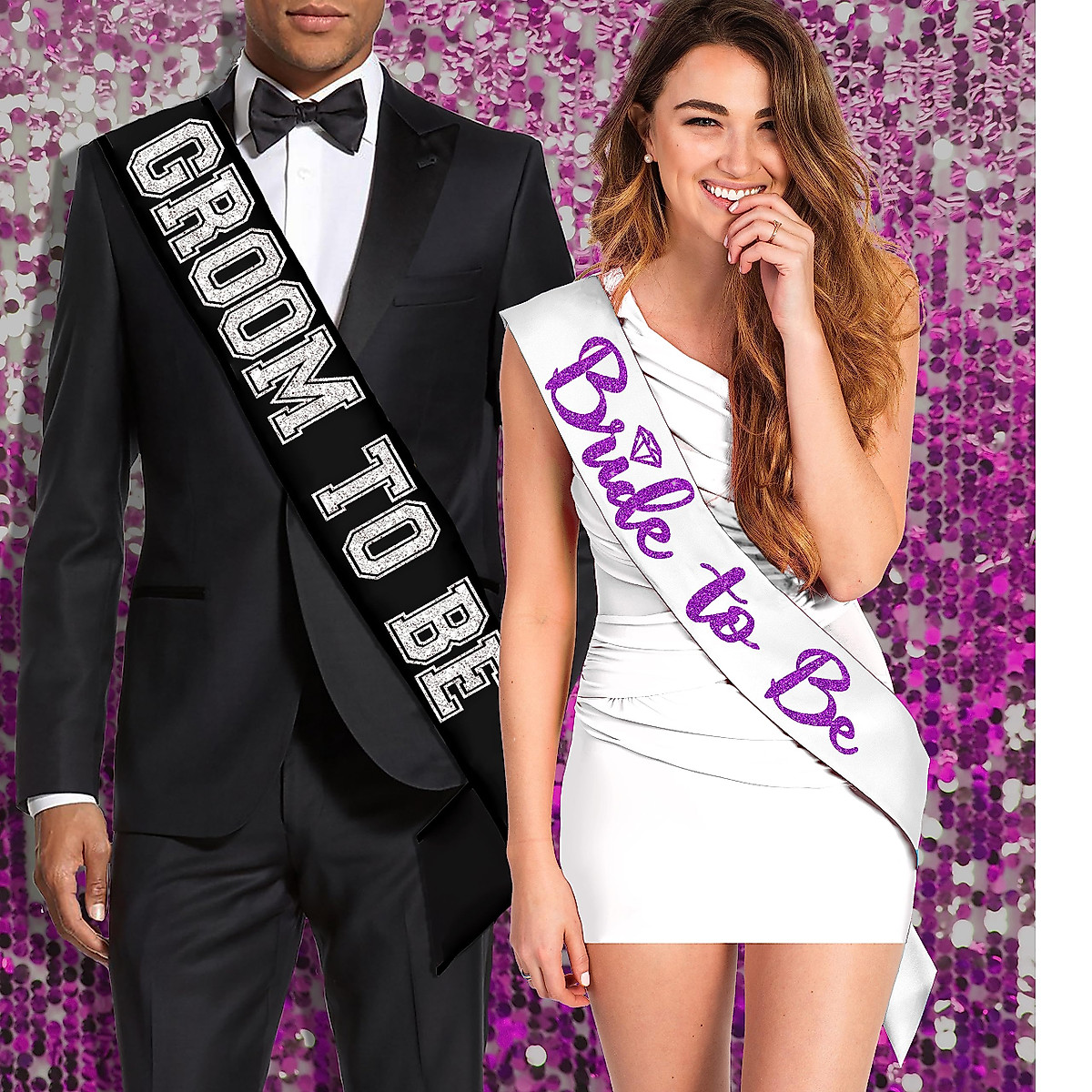 Bride To Be Sash Purple - BRIDAL GRADE SATIN Silver Sparkle Diamond Bride To Be Violet Purple Sash - Bridal Shower Gifts - Purple Sash(SlvDiaB2B)