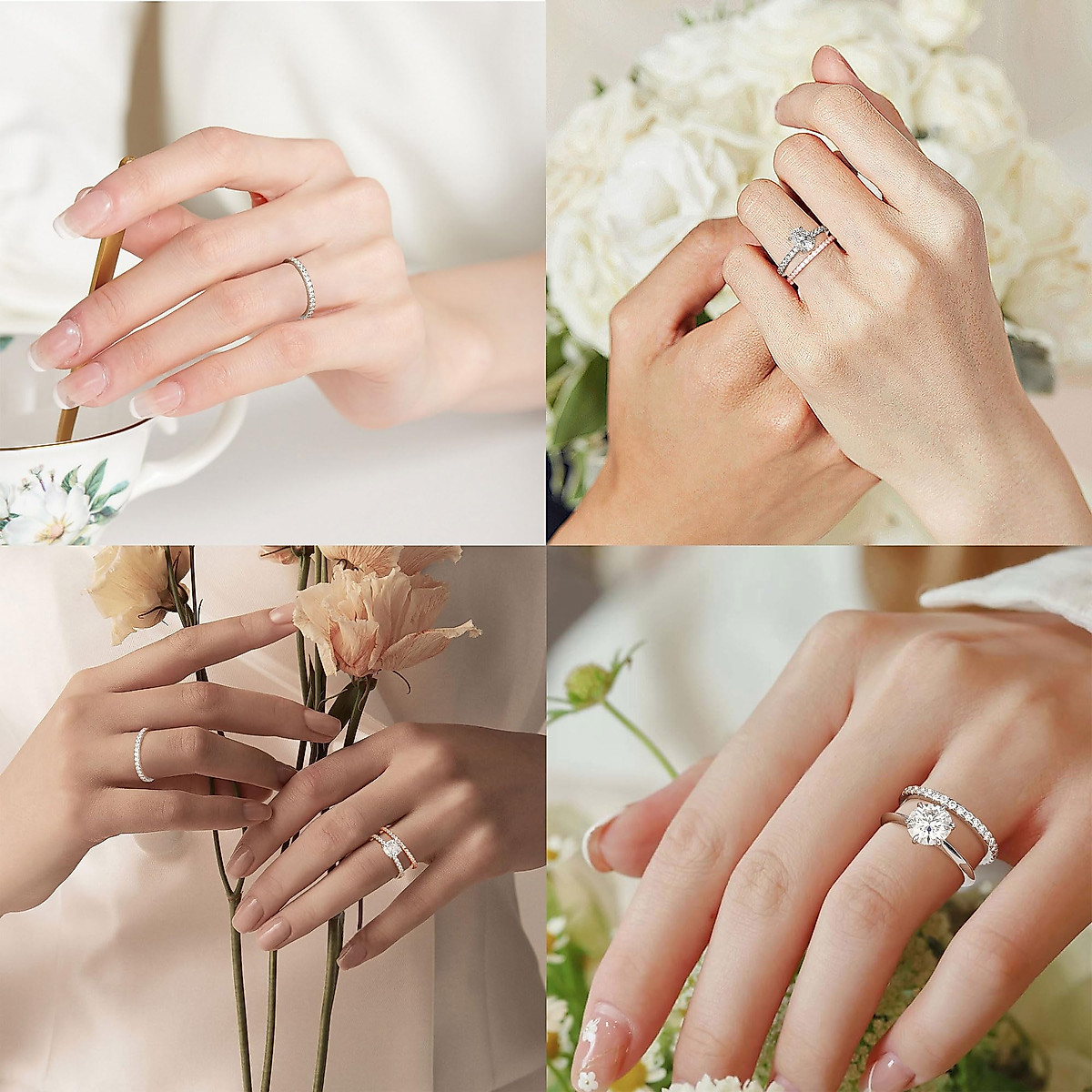 SMILEST 2mm Full Eternity Moissanite Wedding Band for Women, D Color VVS1 Clarity Lab Created Diamond Eternity Rings 14K White Gold Plated 925 Sterling Silver Moissanite Stackable Rings for Women