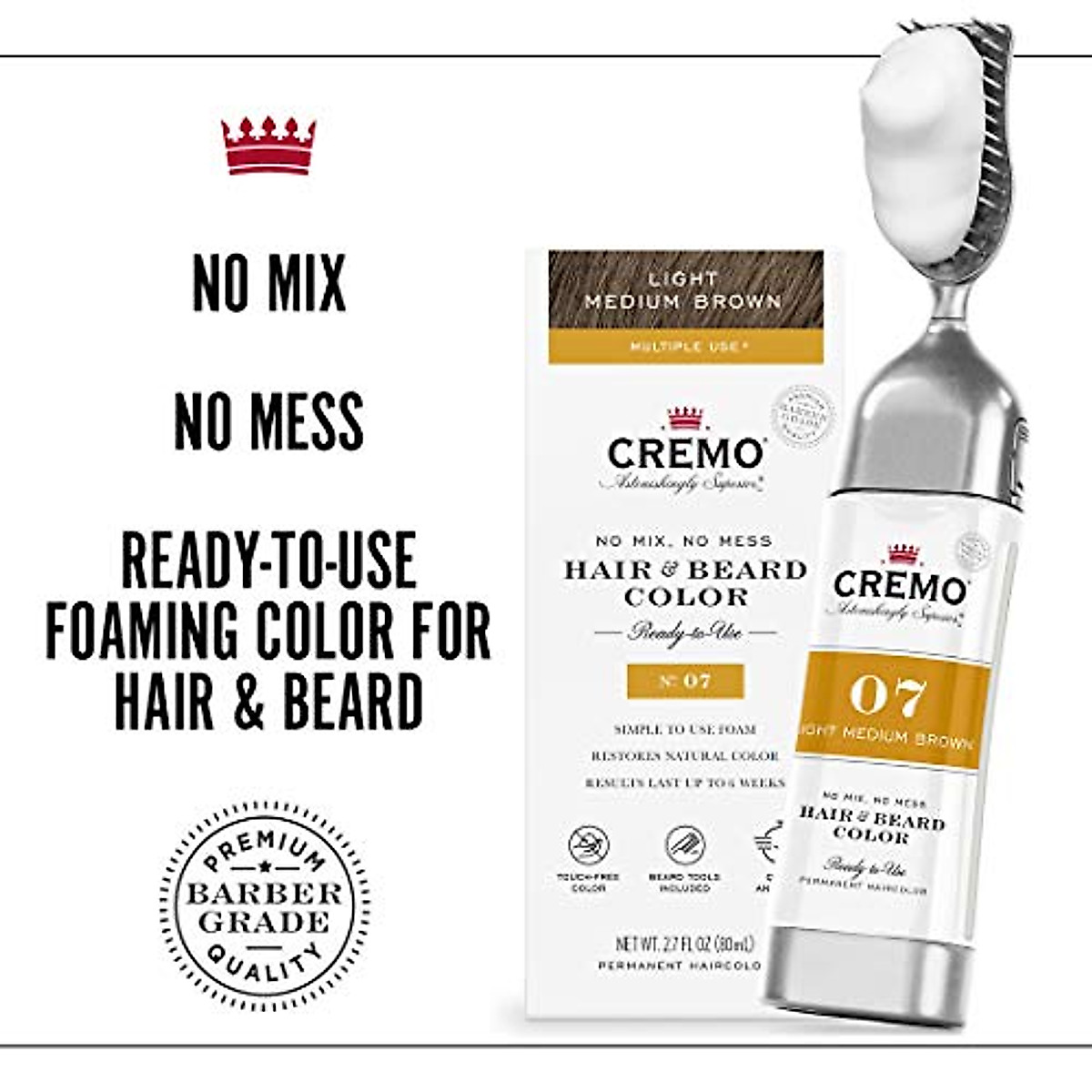 Cremo No Mix & No Mess Hair and Beard Color, Light Medium Brown, 1 Count