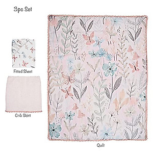 Lambs & Ivy Baby Blooms 3-Piece Pink Floral/Butterfly Baby Crib Bedding Set