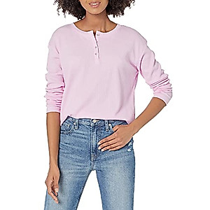 GAP Womens Long Sleeve Waffle Henley Shirt, Lavender Pink, Medium US