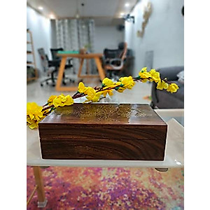 collectiblesBuy Handmade Wooden Box Hinged Lid Brown keepsake Unfinished Jewelry and DIY Crafts Storage Box for Women Jewel Organizer Golden Floral Print Decorative Wood Stash Boxes Walnut Finish