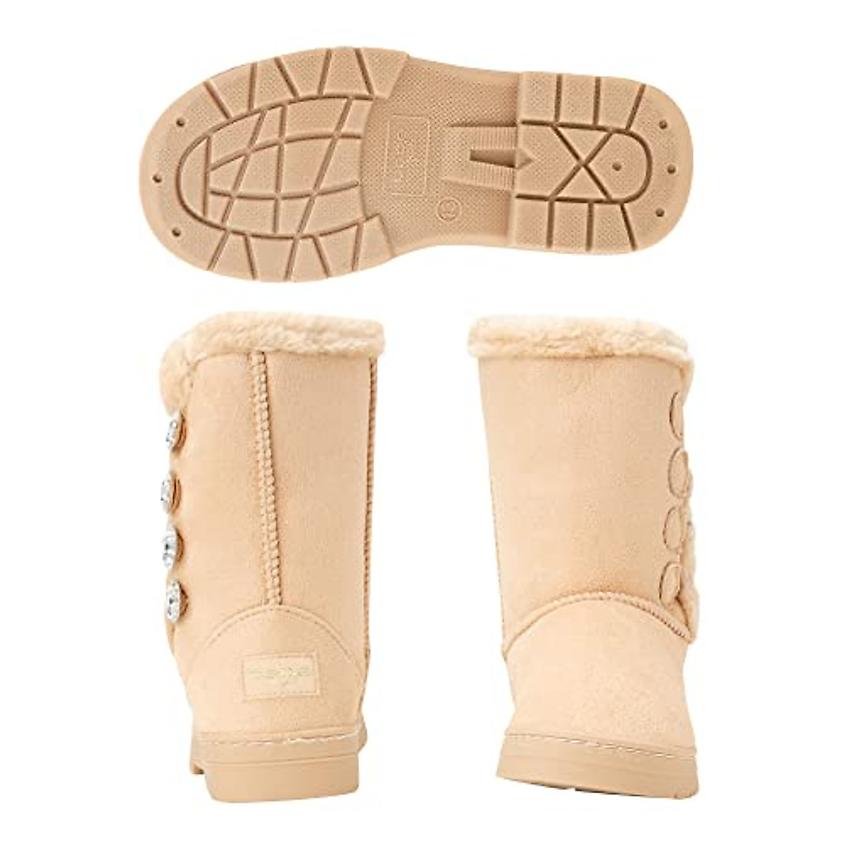 bebe Girl's Fur Lined Winter Boot with Rhinestone Details (Toddler/Little Girl/Big Girl), Size 2 Little Kid, Tan