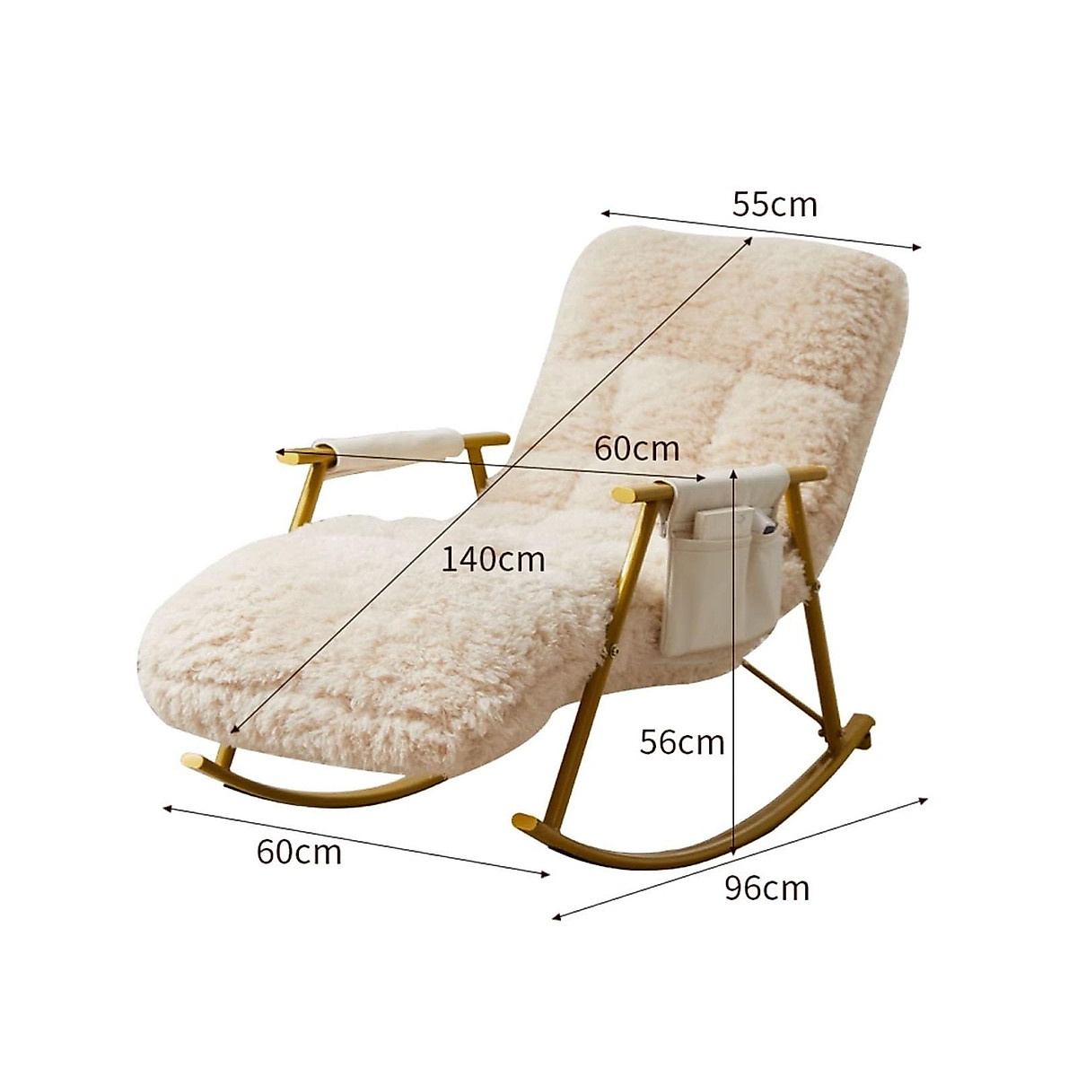 YNAYGDIUGD Upholstered Glider Rocker Chair,Outdoor Rocking Chair with Armrests,Patio Rocking Chair with Side Pockets,for Living Room, Hotel, Bedroom, Beige (Color : Gold)