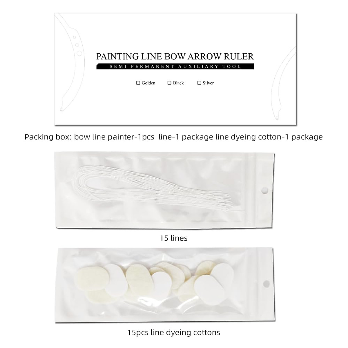 Eyebrow Mapper with Strings, String/symetric brow drawing marking ruler, Microblading Line Marker Ruler Eyebrow Tattoo Measuring Tool With 15pcs Thread Lines for Eyebrow Mapper (silver)