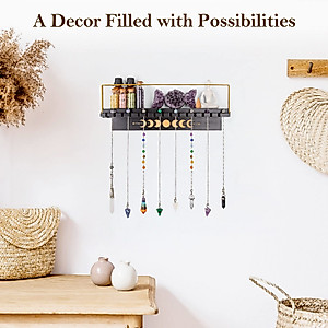 Ceiner Crystal Pendulum Wall Shelf Ouija Board Display, Wood Moon Phase Wiccan Black Holder for Stone Divination Tarot Oracle Card, Witchcraft Decor Organizer Pagan Altar Supply for Witchy Gift