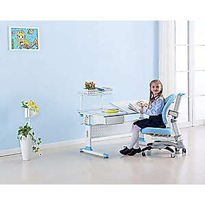 ApexDesk Little Soleil DX 43" Children's Height Adjustable Study Desk w/Integrated Shelf & Drawer (Desk+Chair Bundle – Blue)