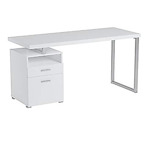 Monarch Specialties Computer Writing Desk for Home & Office Laptop Table with Drawers Open Shelf and File Cabinet-Left or Right Set Up, 60" L, White