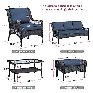 Set of 2 Wicker Ottomans, Outdoor Wicker Footstool with Soft Zippered Cushions, 3-in-1 Function Footrest Seat & Side Table for Patio, Backyard, Balcony, Poolside (Navy Blue)