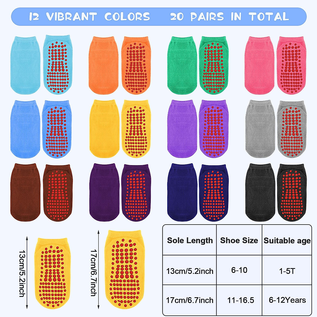 Haysandy 20 Pair Kids Baby Non Slip Socks Anti Skid Slipper Socks Ankle Grip Socks with Grippers for 1-12 Years Children Infants Toddler Boys Girls (Small)