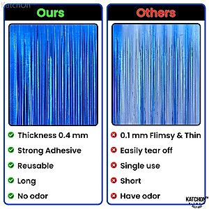 KatchOn, Iridescent Blue Streamers Backdrop - 3.2x8 Feet, Pack of 2 | Graduation Backdrop 2024, Graduation Decorations 2025, Pool Party Decorations | Iridescent Blue Backdrop, Summer Party Decorations