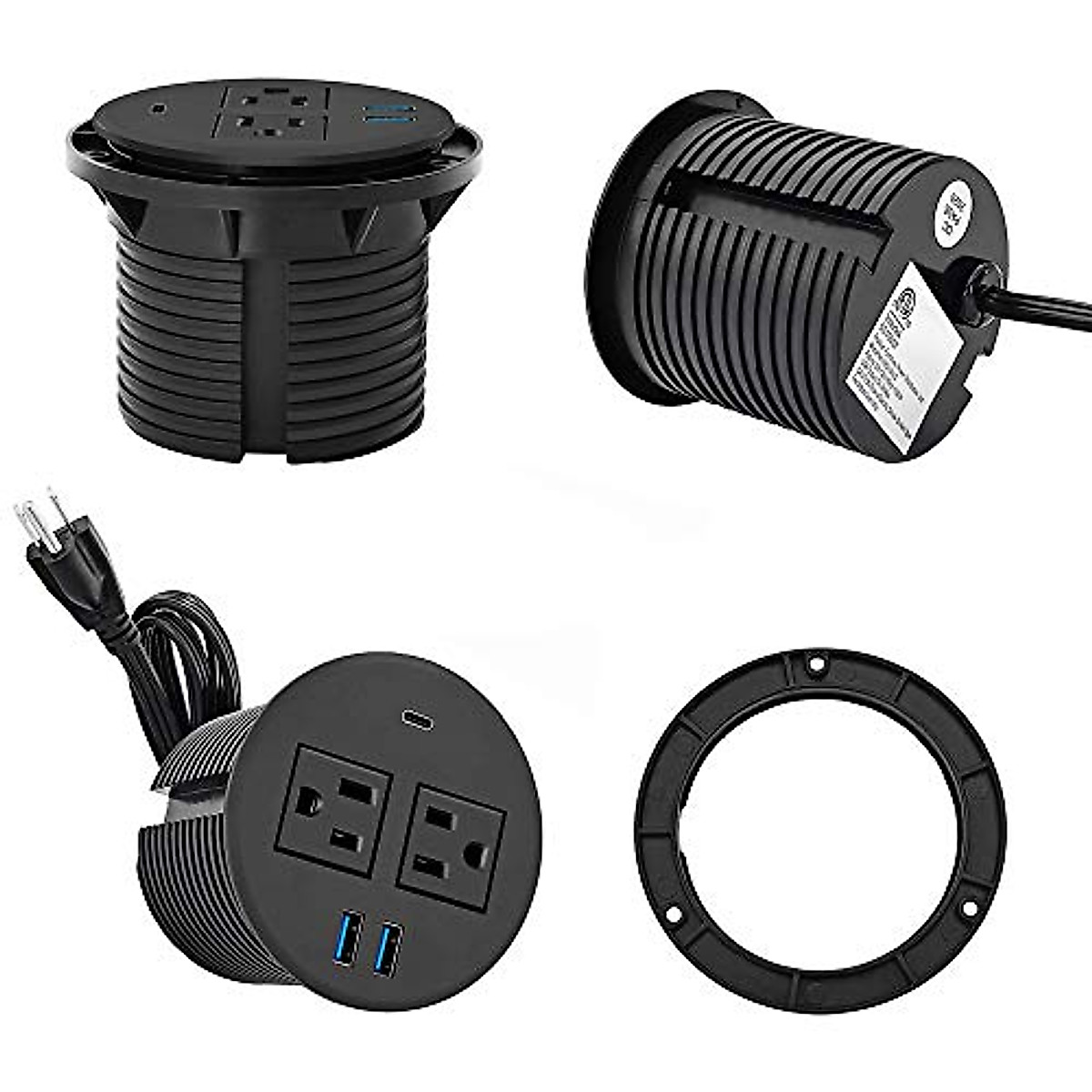 Kungfuking Desktop Power Grommet with PD 20W USB C,Recessed Power ...