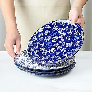 KitchenTour Ceramic Dinner Plates, 10.5 Inch Large Embossed Salad Plates Set of 4, Serving Plates for Dessert, Pasta, Steak, Dishwasher and Microwave Safe