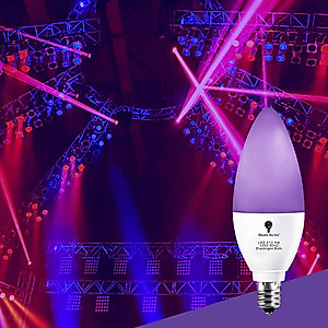 2 Pack LED Black Light Bulb, 6W E12 Candle Blacklight Bulb Level 385-400nm, Body Paint, Glow in The Dark Party E12 LED Light Bulb Neon Glow Fluorescent Poster Candelabra Bulbs