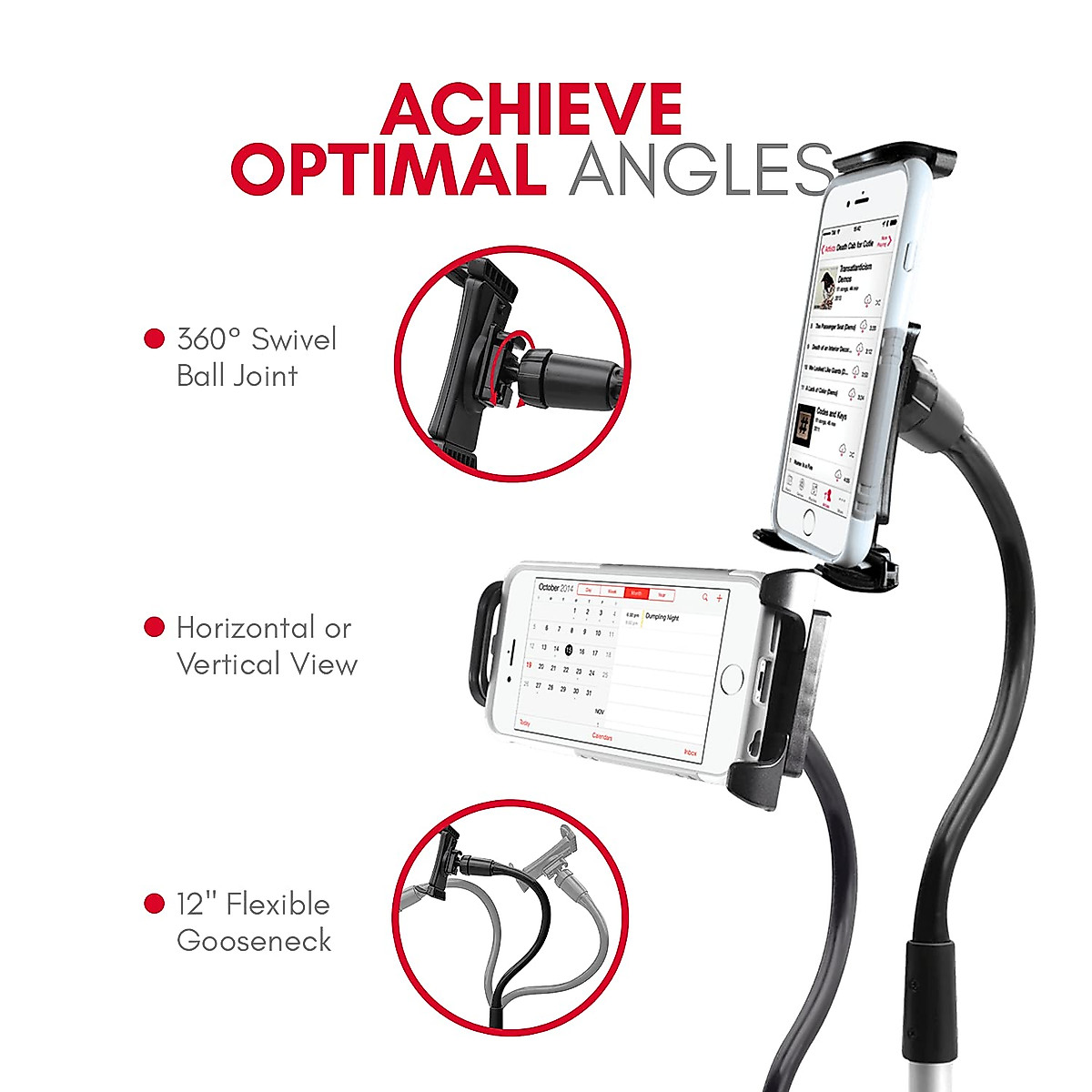 Macally Car Seat Rail Mount - Super Secure Tablet Mount for Car and Floor Mount Phone Holder - Adjustable Gooseneck iPad Mount for Truck and Any Vehicle - Works with All iPad, iPhone, Tablets