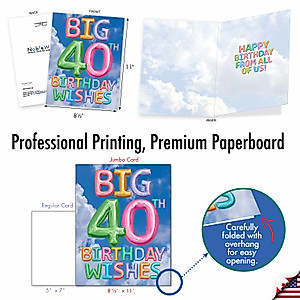 The Best Card Company - 40th Happy Birthday Card Jumbo (8.5 x 11 Inch) 40 Years of Celebration, Group Notecard with Envelope - Inflated Messages Milestones 40 (Not Actual Balloons) J5651BMBG-US