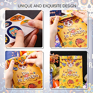 STARRKY 27PCS Halloween Party Favor Bags, Day of the Dead Treat Bags with Stickers Paper Candy Bags 3 Designs Goodie Bags for Party Supplies