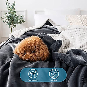 ONME Fleece Blanket, Sherpa Throw Blanket for Couch, Warm Blanket for Winter, Cozy Soft Plush 460GSM Weighted Twin Bed Blanket for Adults (Grey, 60”x 80”)