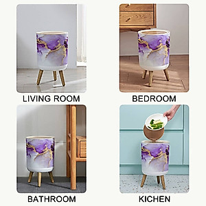 Small Trash Can with Lid Purple gold abstract of marble liquid ink art painting on paper Image Round Recycle Bin Press Top Dog Proof Wastebasket for Kitchen Bathroom Bedroom Office 7L/1.8 Gallon