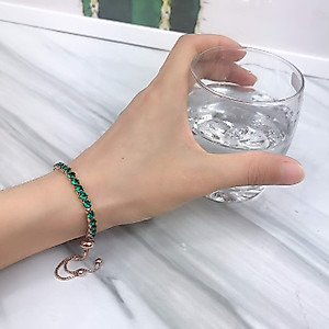 FuSi Women's Slider Tennis Chain Crystal Bracelet Gold Shiny Crystal Slip Full Diamond Jewelry Bracelet(Green)