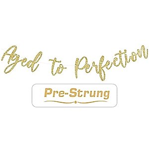 PALASASA Gold Glittery Aged to Perfection Banner for 30th 40th 50th 60th 70th 80th 90th 100th Birthday Anniversary Party Decorations