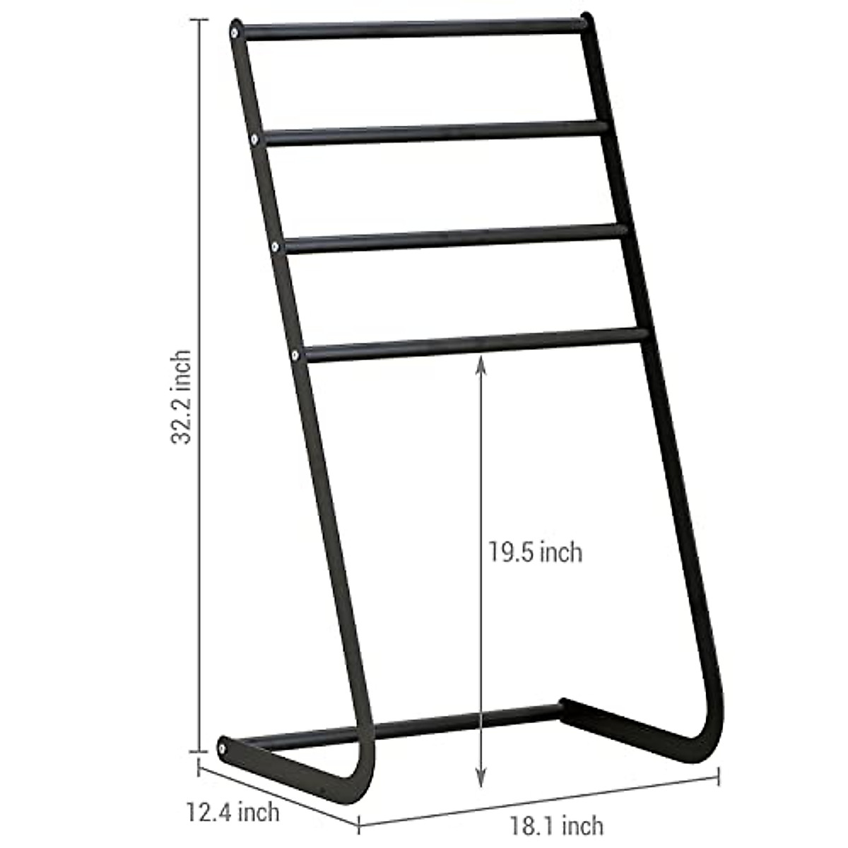 MyGift 4 Tier Freestanding Black Metal Towel Rack Stand for Bathroom and Laundry Room Drying Stand - Made in Taiwan