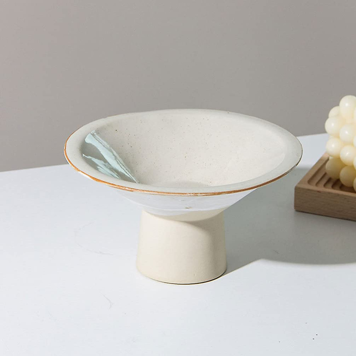 Cabilock Ceramic Footed Bowl Round Bowl Japanese- style Decorative Fruit Bowl Holder Dessert Display Stand Serving Tray for Kitchen Counter Centerpiece Table Decor (6.6x3.7 inch)