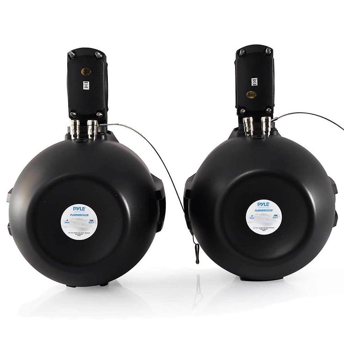 Pyle Waterproof Marine Wakeboard Tower Speakers - 6.5” Dual Subwoofer Speaker Set and 1.0” Tweeters, LED Lights and 200 Watt Power - 2-way Boat Audio System with Mounting Bracket - PLMRWB65LEB (Black)