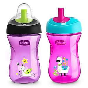 Chicco Sport Spout Trainer, Spill Free Baby Sippy Cup, 9 Months, Pink/Purple,2 Count (Pack of 1)