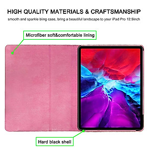 CASZONE Case for iPad Air 13 inch 2024 iPad Pro 12.9 6th/5th/4th/3rd Gen.iPad Pro12.9/Air13 Glitter Case Support Pencil Charging with Folio Kickstand Slim Smart Cover Auto Sleep/Wake,Hand Strap Pink