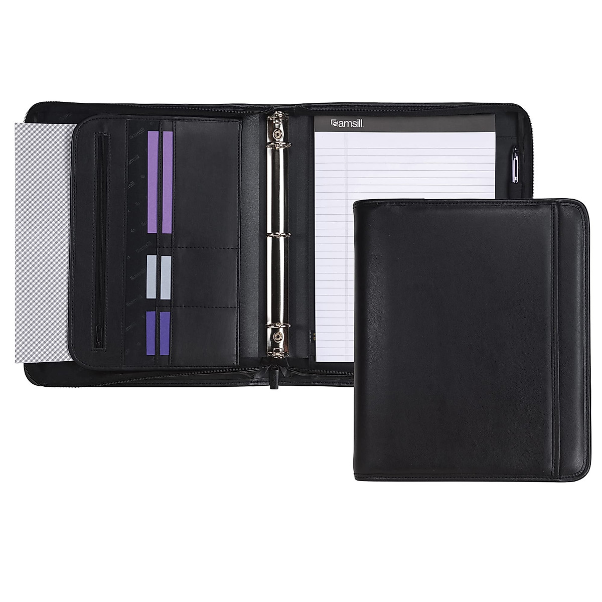 Samsill Professional 1-Inch Zipper Binder Padfolio with iPad Pocket, Interview Document Organizer, Includes Refillable 8.5 x 11 Inch Writing Pad and Pen Loop, Black