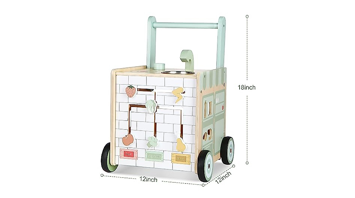 Asweets 8 in 1 Wooden Play Kitchen Baby Walker Push and Pull Learning Activity Walker for Boys ...