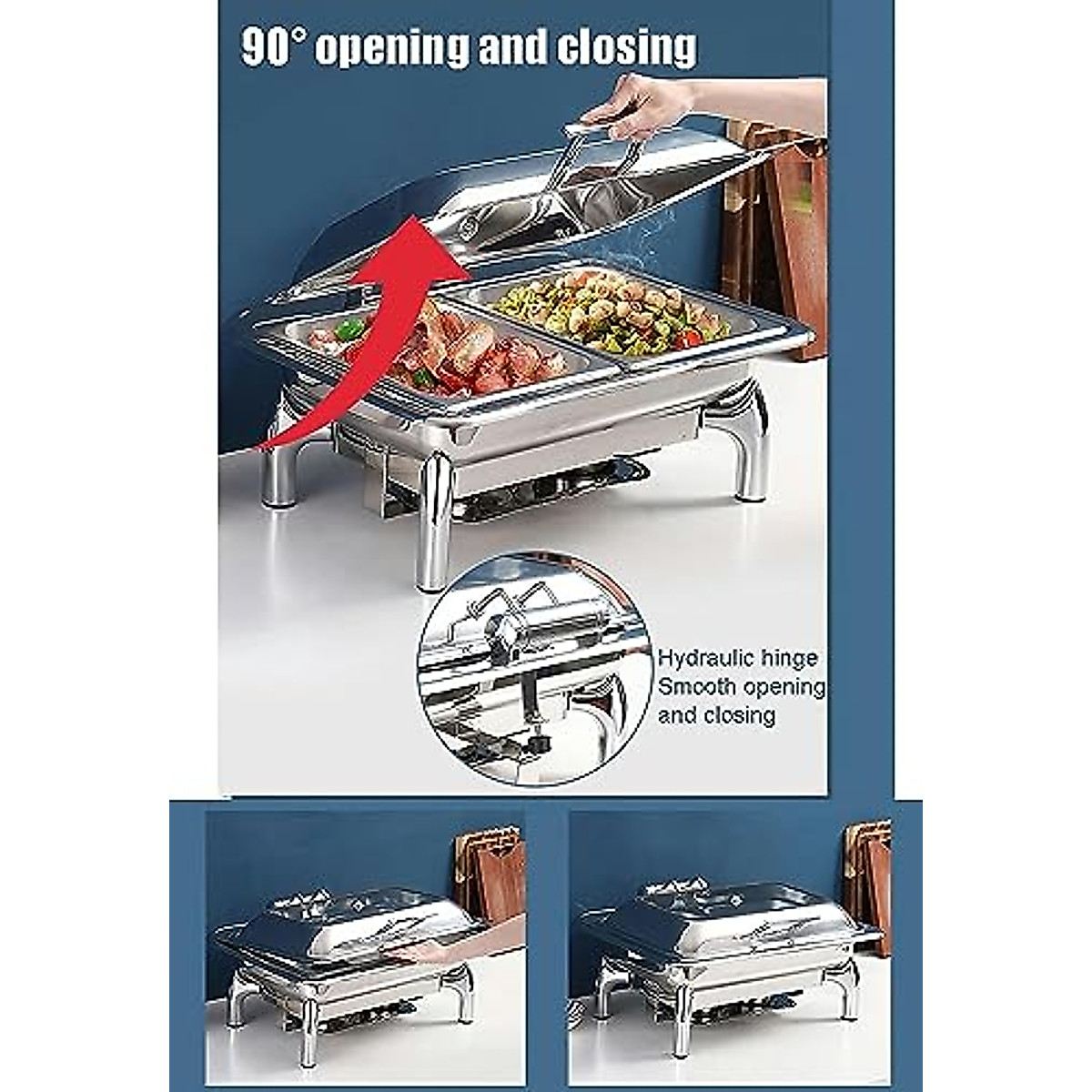 Chafing Dishes Food Warmers, Tower Buffet Server Alcohol and Electric Heating Party Hot Trays, 9L Chafing Dishes with Visual Lid for Keep Food Warm, Adjustable Temperature (B)