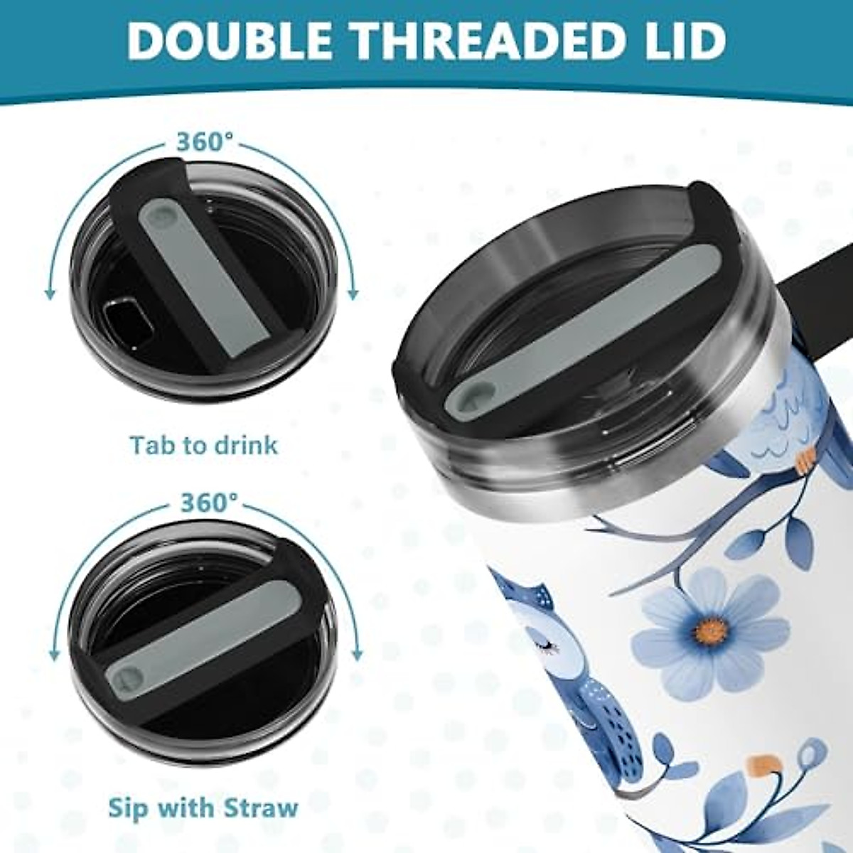 FRCSDIY Cartoon Owl Insulated Tumbler with Handle and Straw Lid,30oz Leakproof Stainless Steel Cup BPA-Free Water Bottle