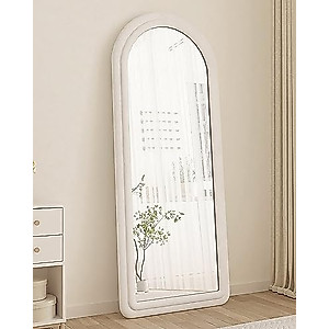 AyeWish Floor Mirror, Arched Full Length Mirror, Arched Mirror, Standing Mirror, Tall Mirror, Wall Mounted, FreeStanding, Large Mirror, 63"×24", Flannel Frame- Beige White