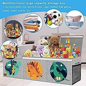 Toy Chest for Boys,Kids Toy Storage Bins,Toy Box for Boys,Collapsible toy organizers with Lid Handles,Removable Divider,Large Storage Containers for Playroom,Bedroom,Nursery,Dinosaur Pattern (grey)