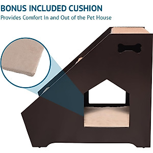 ARF Pets Cat Step House – Wooden Pet Stairs w/ 3 Nonslip Steps, Built-in House for Dogs, Cats & Short Pets to Reach Bed, Couch, Window, Car & More Extra Bonus Cushion Included
