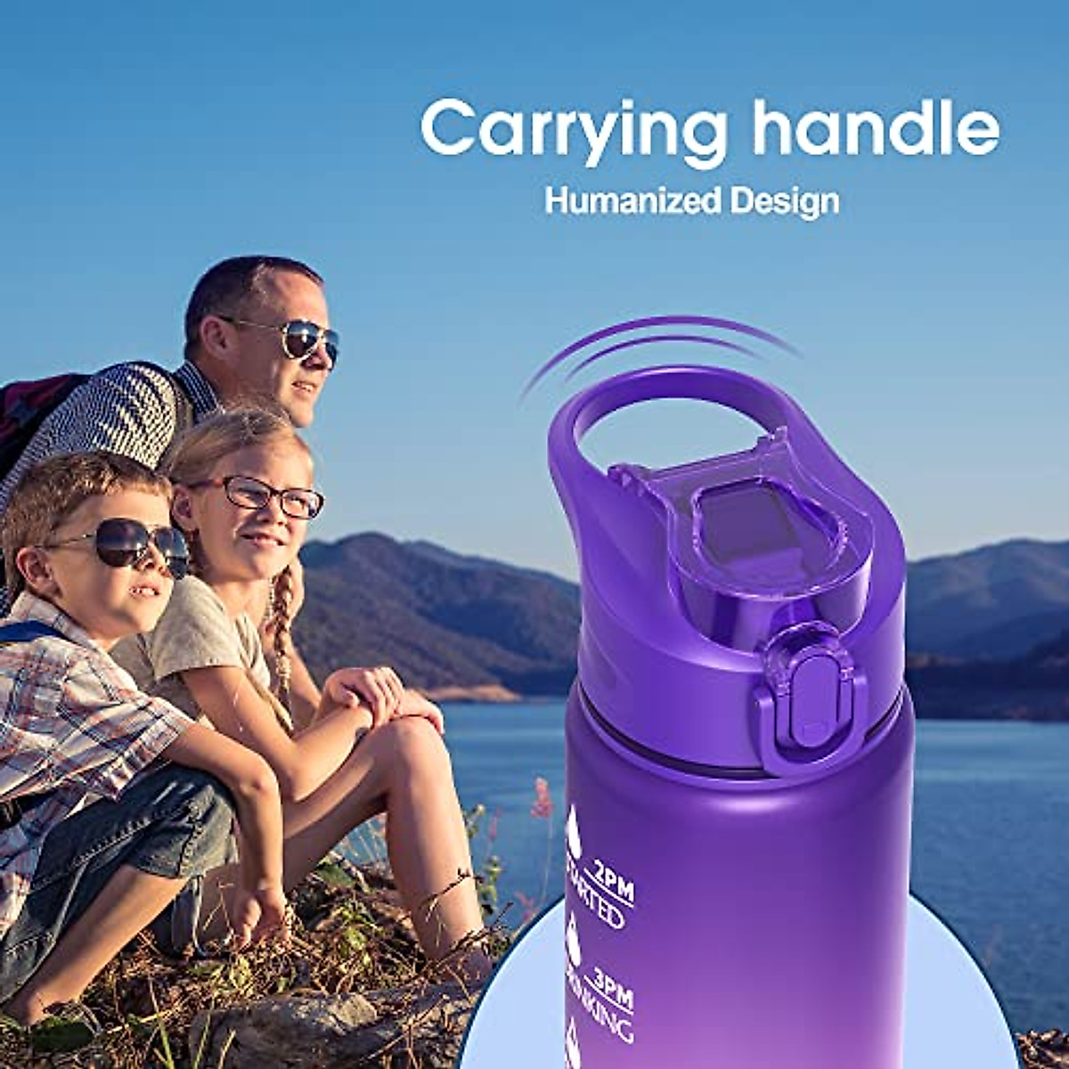 Kymbax 32oz Water Bottle with Time Marker and Straw, Motivational Water Bottle with Handle, Leakproof BPA FREE Tritan Water Jug for School, Gym, Outdoor, Fitness (Ombre Purple Red, 32oz)