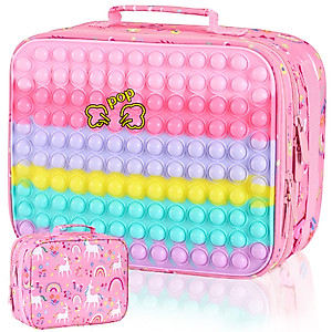 MOVCZON Rainbow Lunch Box for Girls Kids Lunch Bag Set School Supplies for Kids Insulated Lunch Tote Bag- Picnic Leakproof Cooling Lunch Containers with Adjustable Shoulder Strap Back to School